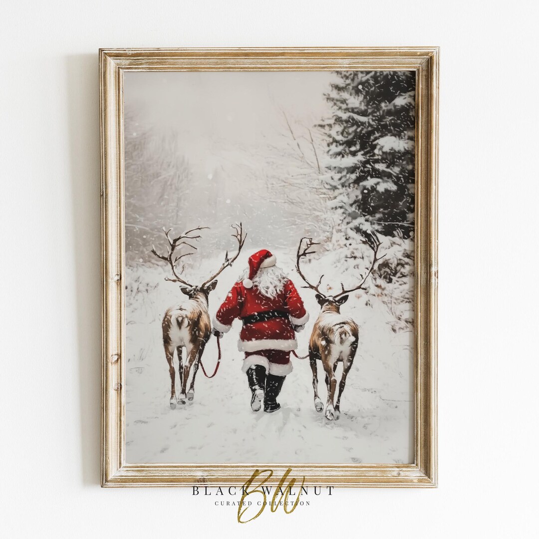 Printable Santa Reindeer Wall Art, Christmas Print, Snowy Winter ...