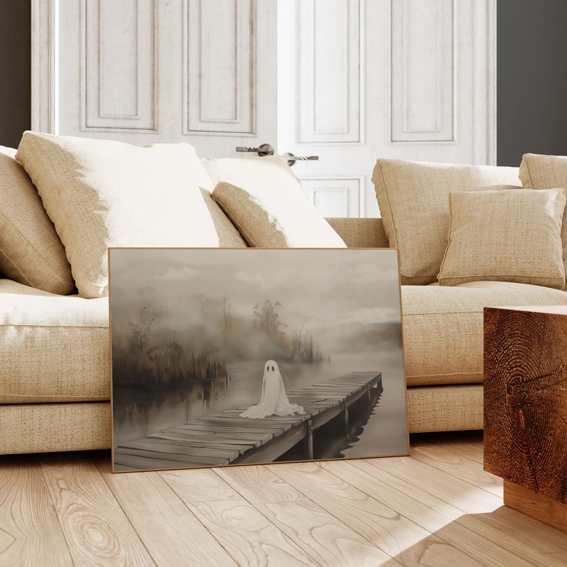 Vintage Ghost Painting, Moody Halloween Wall Art Print, Spooky Ghost on ...