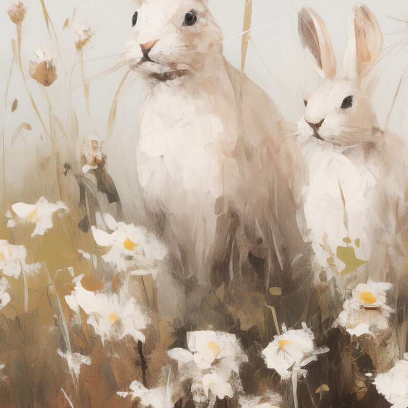 Frame TV Easter Art, Easter Bunny Painting,rabbits in Spring Wildflower ...