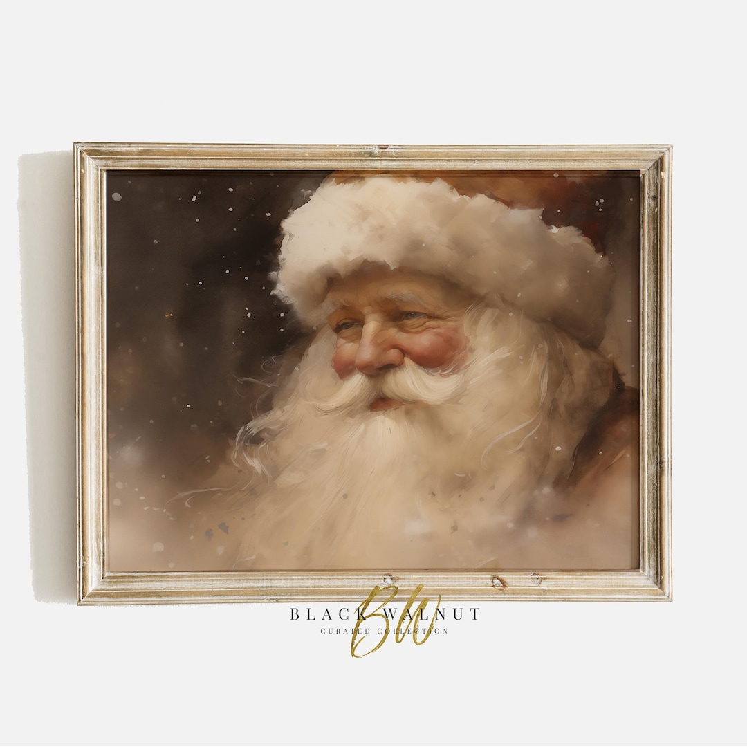 Vintage Santa Print, Neutral Christmas Wall Art, Printable Santa Claus ...