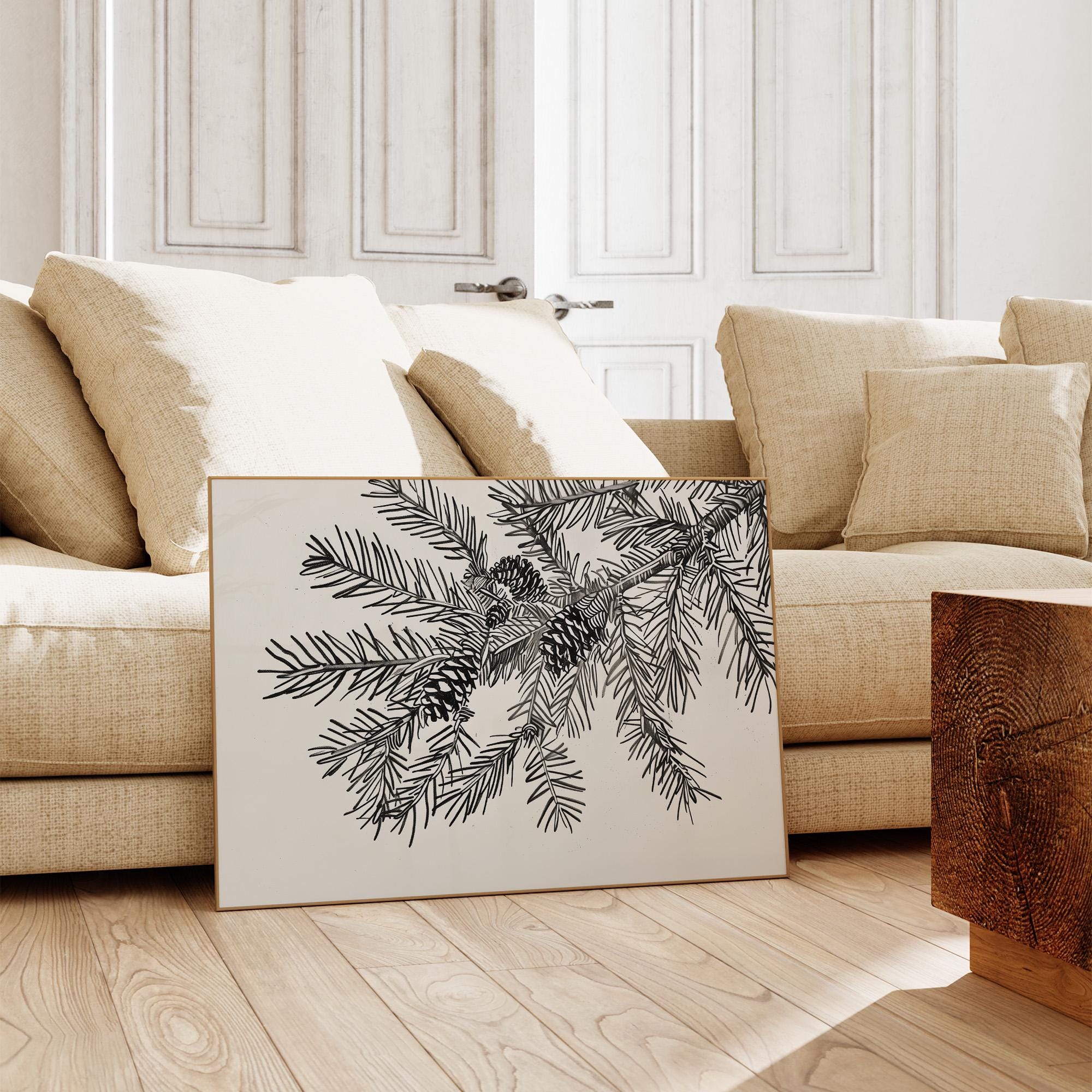 Winter Branch Sketch Printable Art, Neutral Christmas Farmhouse Decor ...