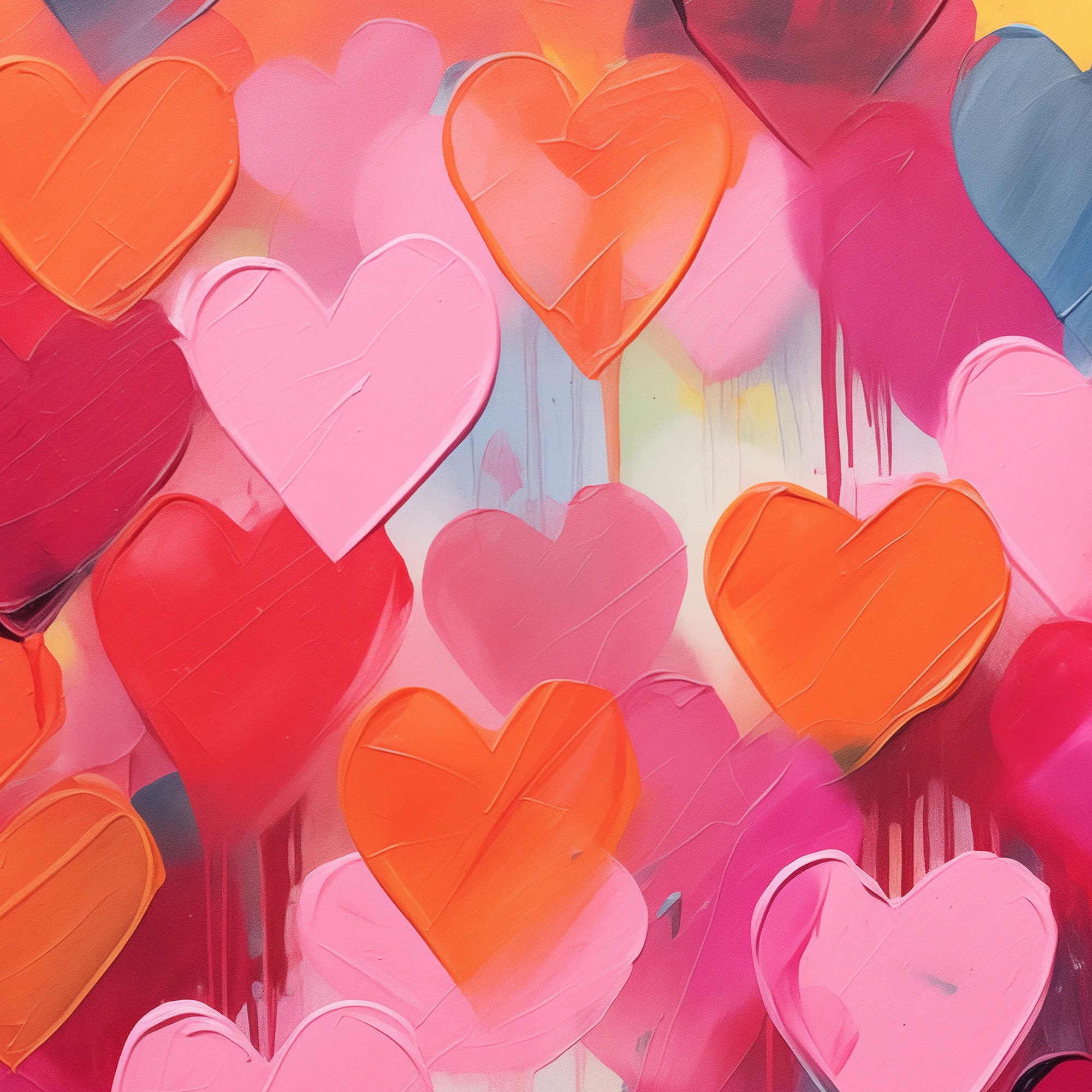 Graffiti Hearts Digital Print, Modern Abstract Hearts Painting ...