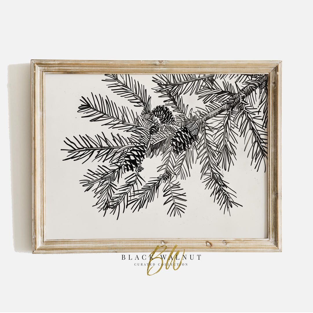 Winter Branch Sketch Printable Art, Neutral Christmas Farmhouse Decor ...