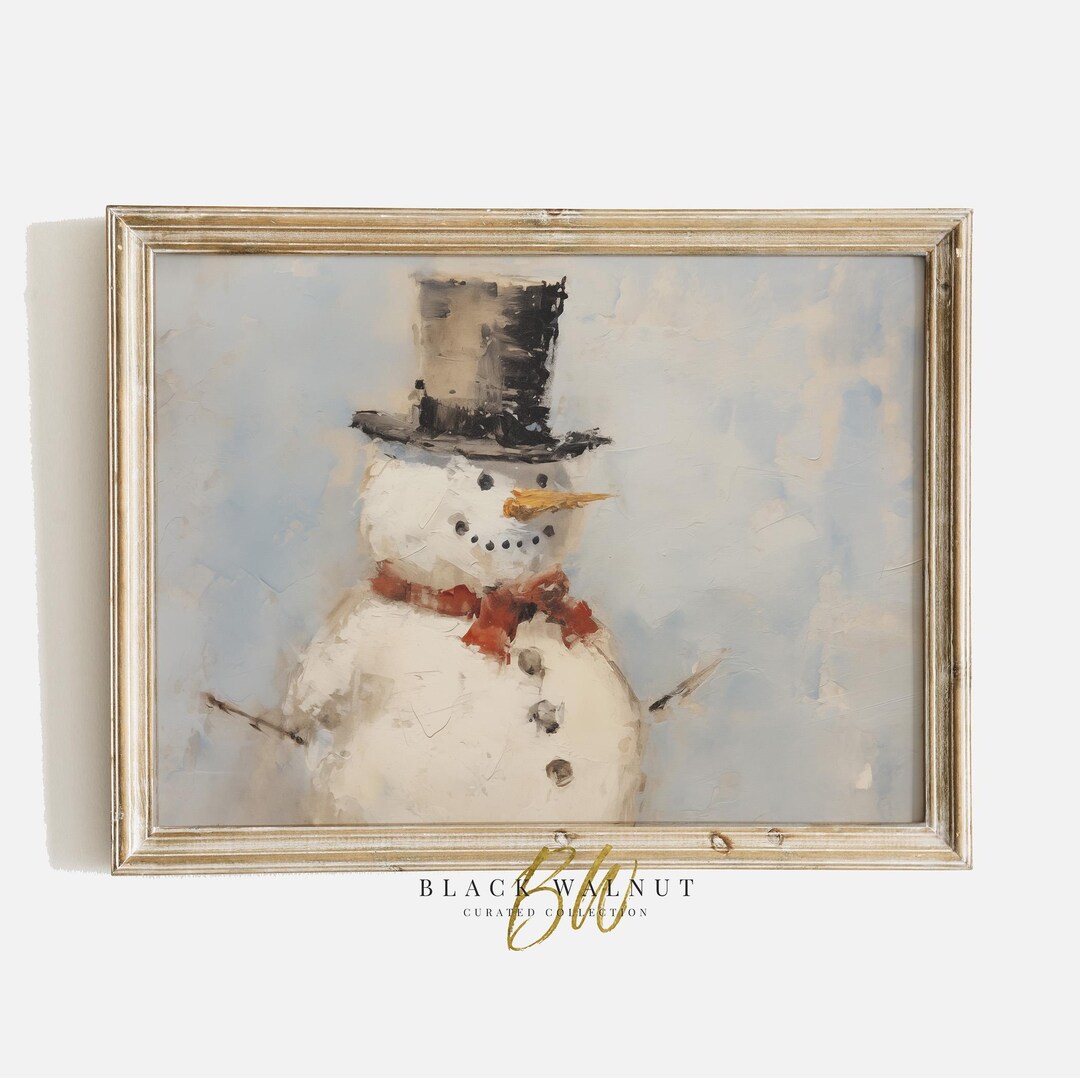 Printable Snowman Art Print, Winter Wall Art, Rustic Farmhouse Painting ...