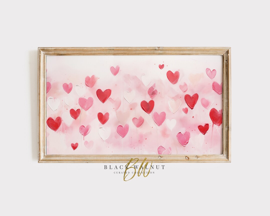 Frame TV Art Valentine Hearts Painting, Modern Abstract Pink Red Hearts ...