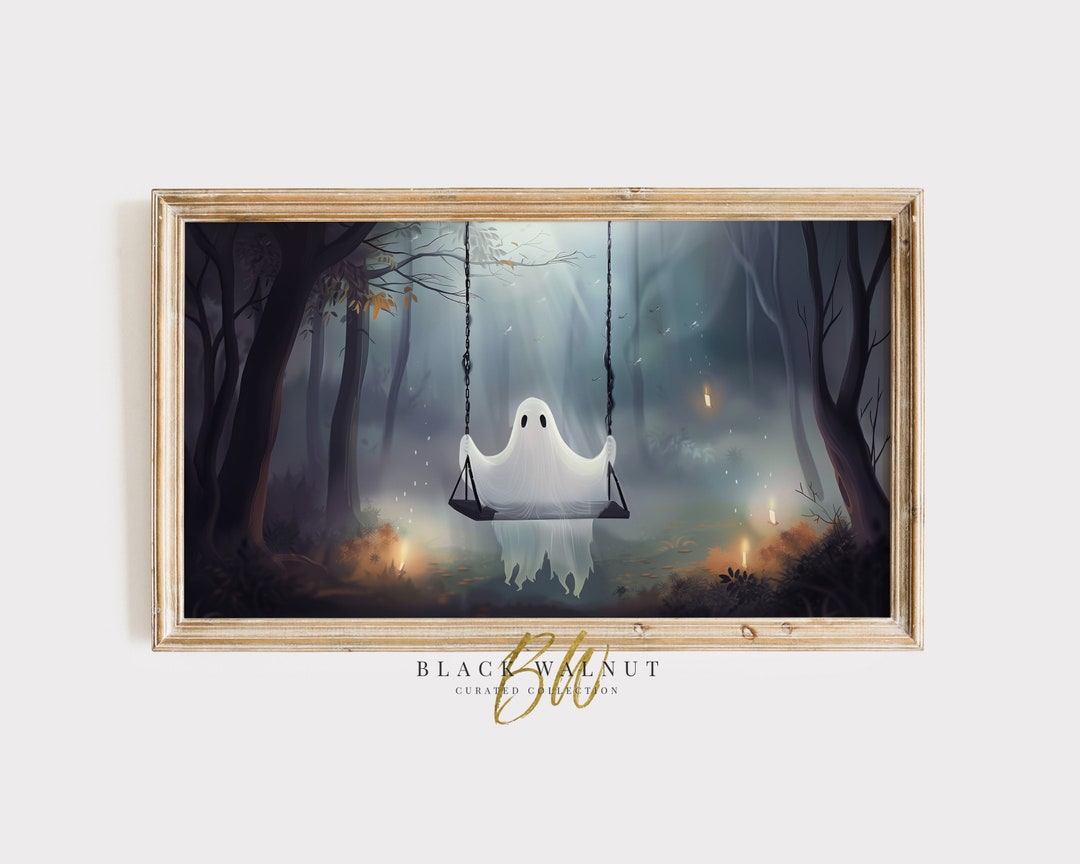 Cute Ghost Samsung Frame TV Art, Ghost on Swing, Halloween Decor, Fall ...