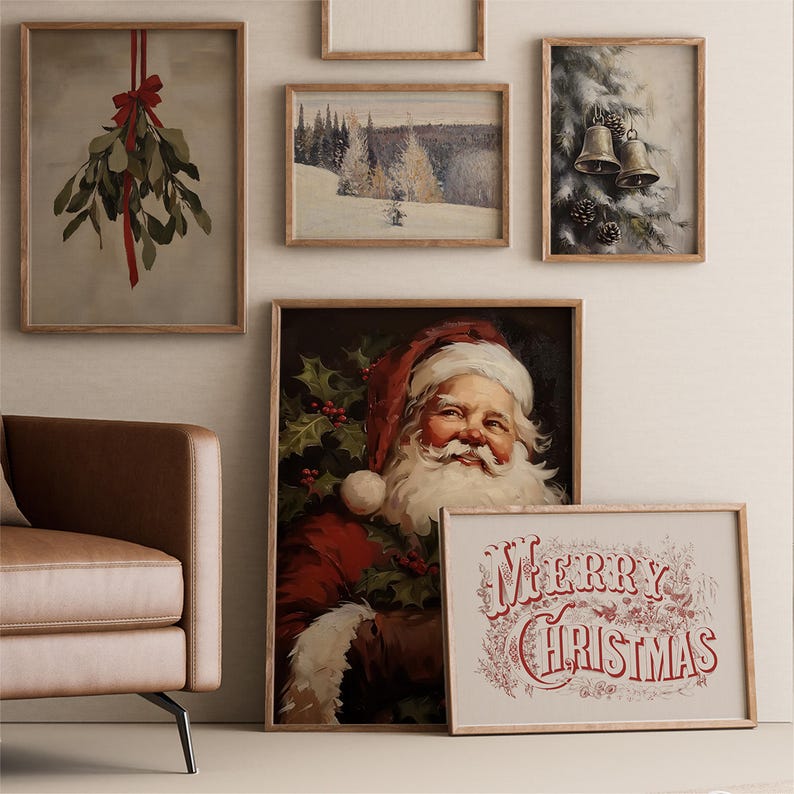 Christmas Print Set, Winter Holiday Wall Art Bundle, Printable Vintage ...