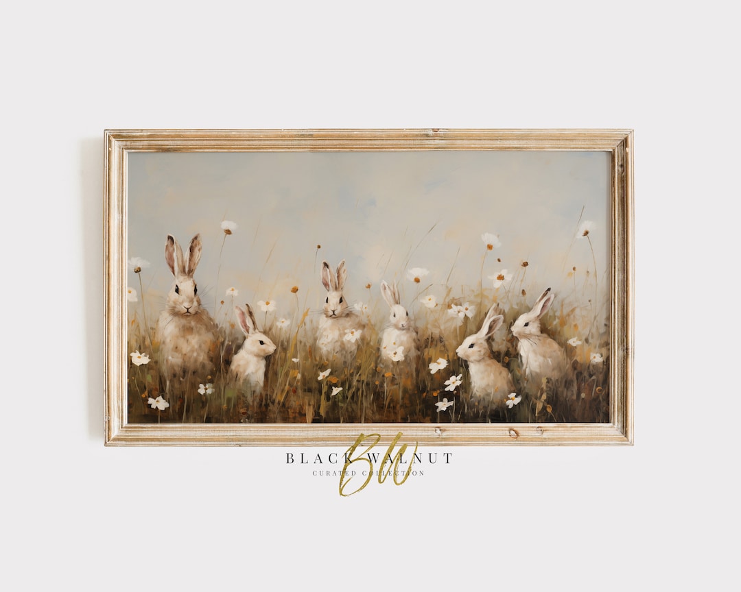 Easter Frame TV Art, Bunny Rabbits in a Spring Wildflower Field ...
