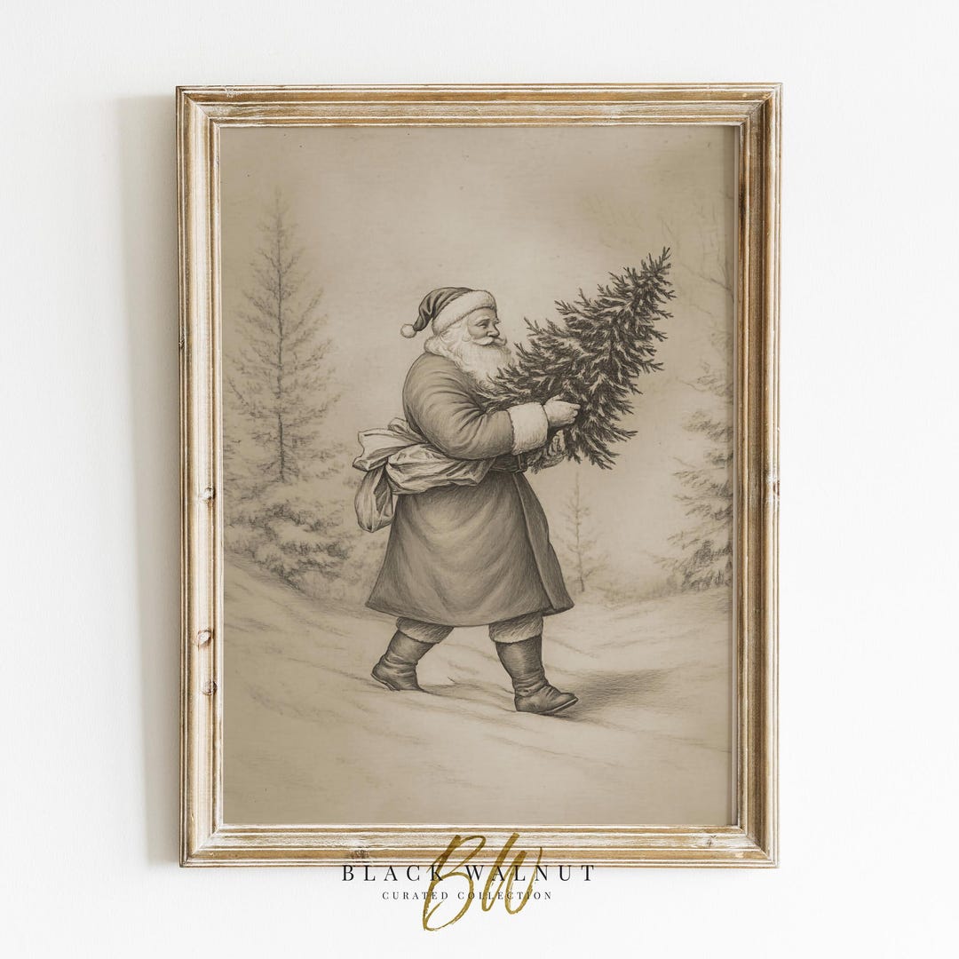 Printable Vintage Santa Print, Santa Clause Drawing, Digital Winter ...