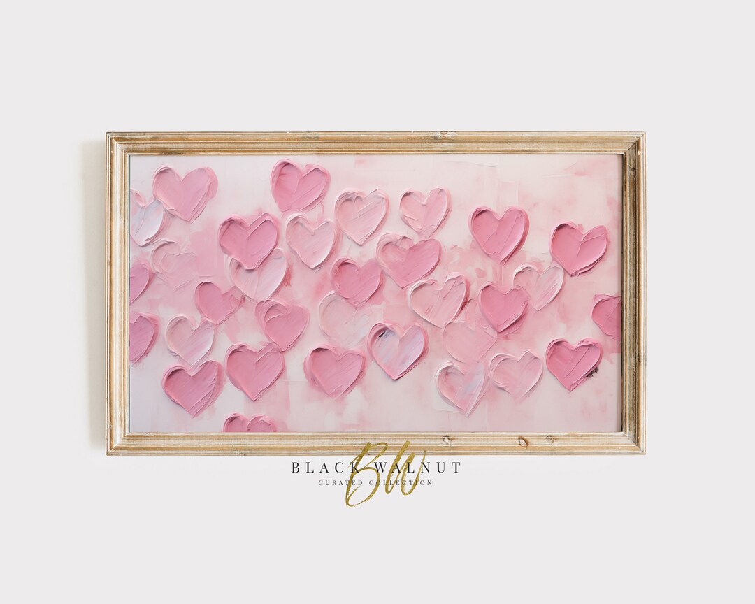 Valentine's Day Frame TV Art Pink Hearts, Pink Hearts Painting, Modern ...