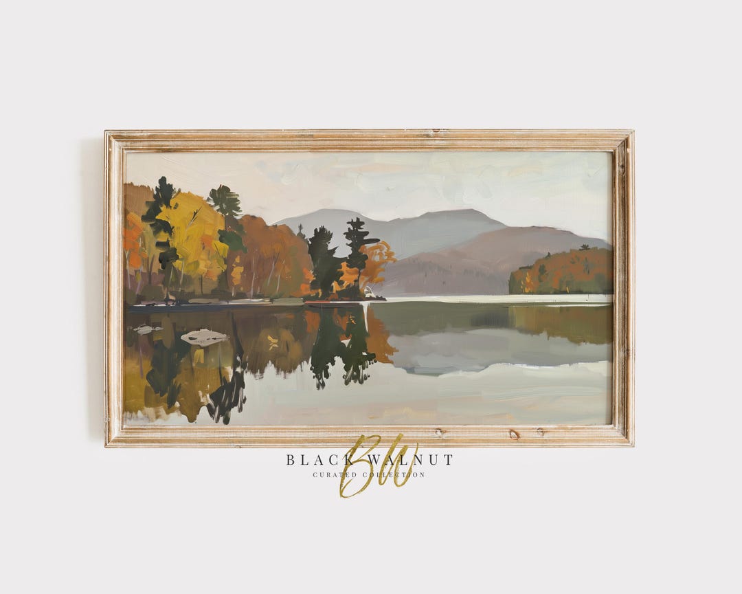 Frame TV Fall Art Mid Century Modern Autumn Colors, Fall Lake Landscape ...