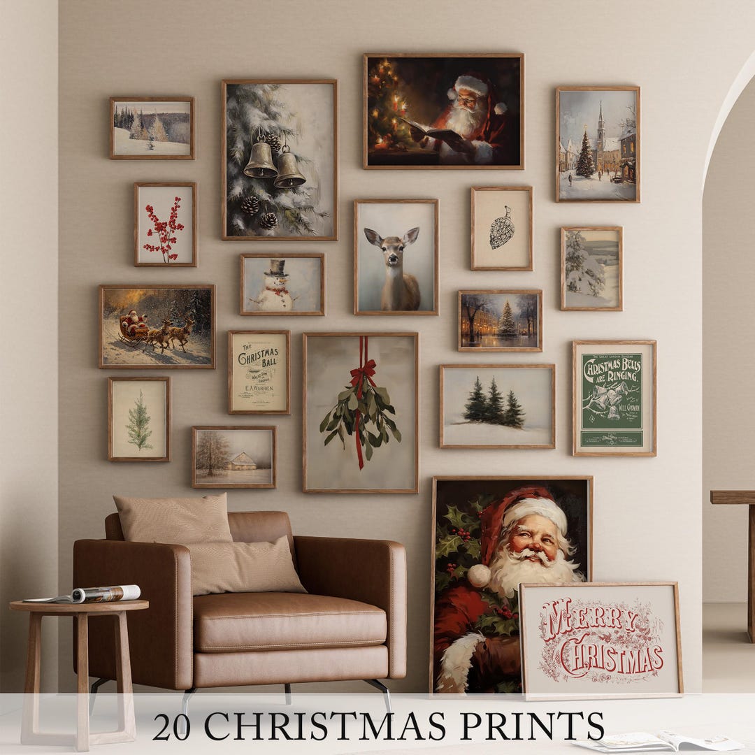 Christmas Prints, Digital Winter Holiday Wall Art Set, Printable ...