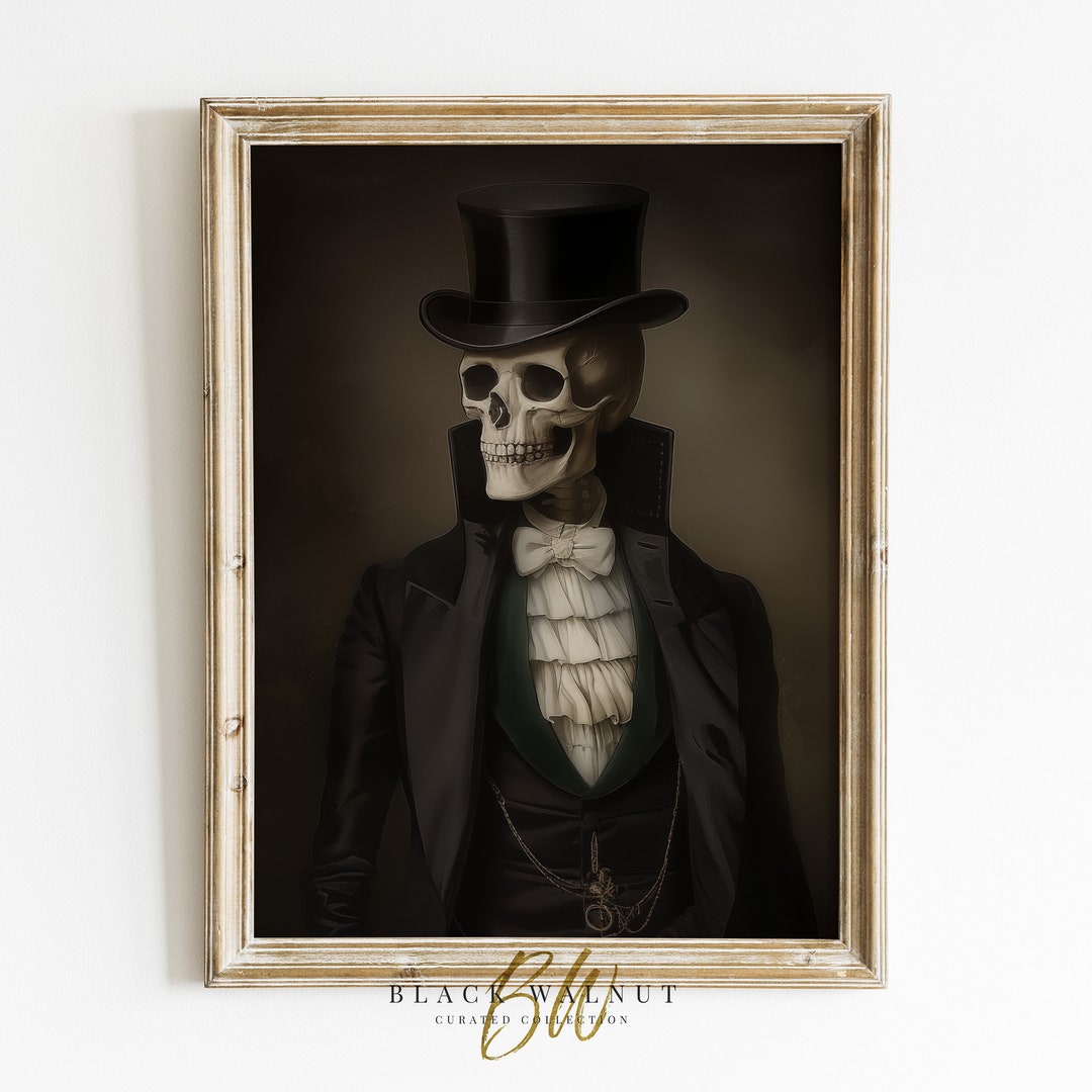Gothic Skeleton Art Print Vintage Style Portrait, Gothic Halloween ...
