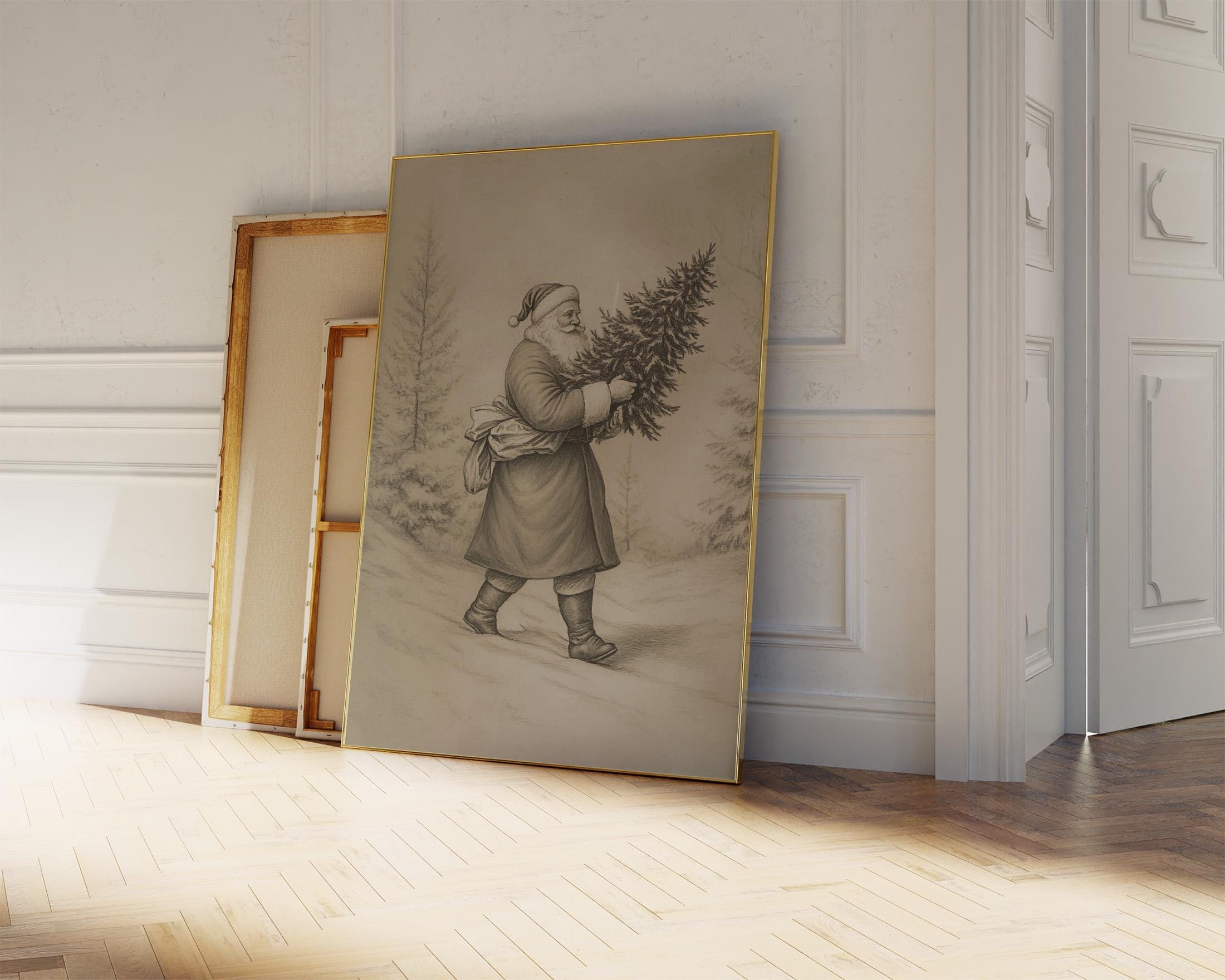 Printable Vintage Christmas Wall Art Set of 3, Neutral Winter Drawings ...