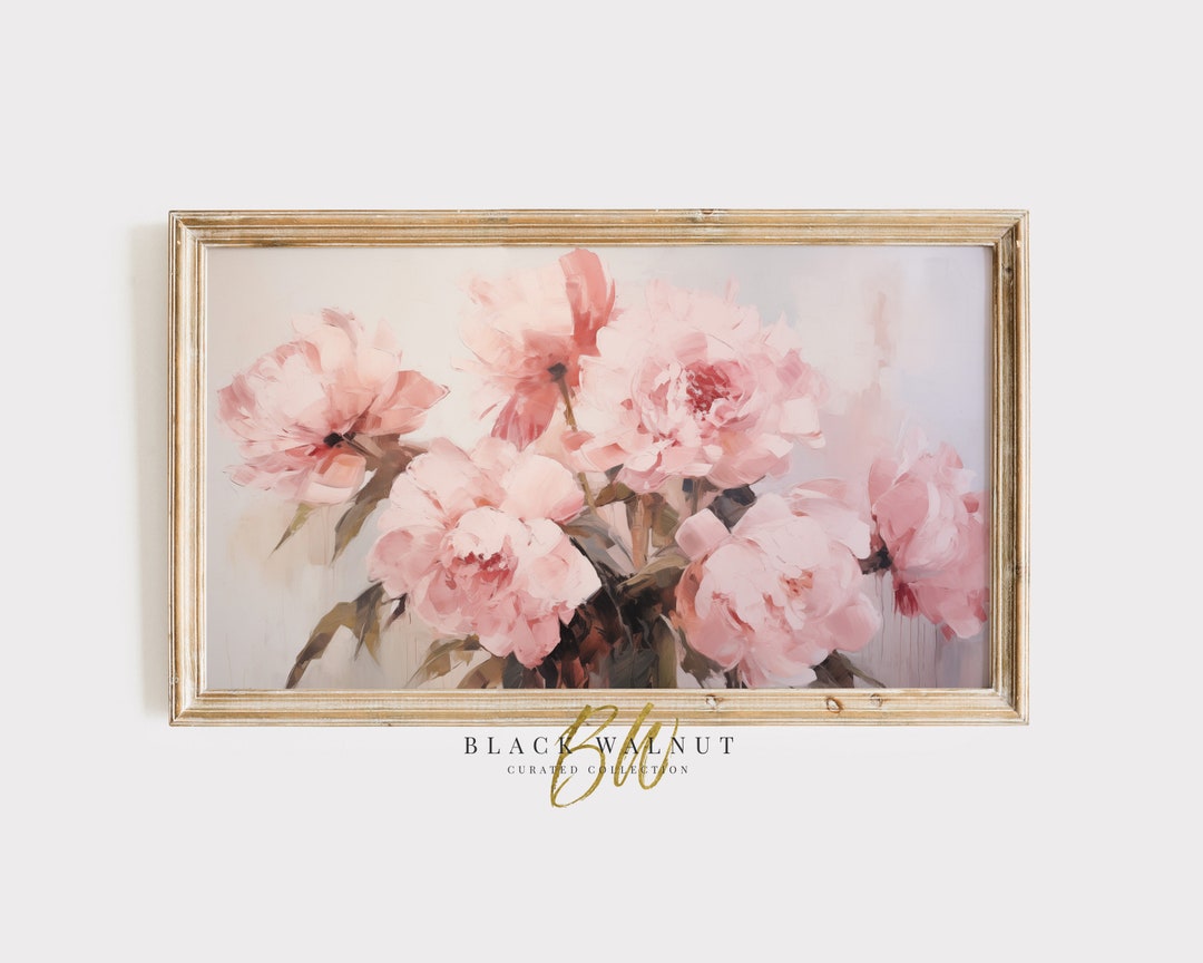 Samsung Frame TV Art Pink Floral Art, Flowers Painting, Vintage Peonies ...