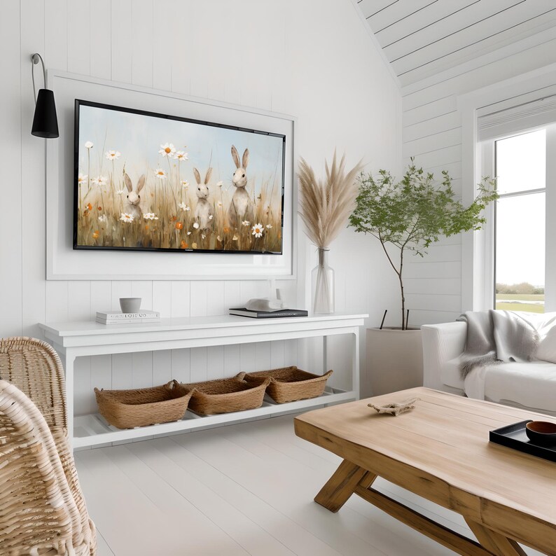 Frame TV Art Cute Bunnies in a Spring Wildflower Field, Easter Bunny ...