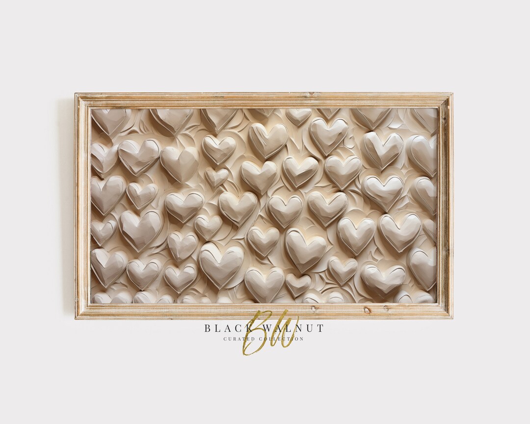 Abstract Neutral Hearts Art for Frame TV, 3D Textured Hears for Samsung ...