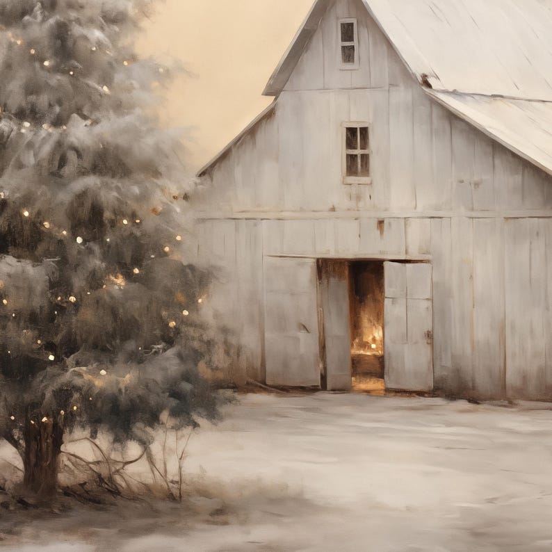 Printable Winter Landscape Wall Art, Rustic Country Christmas Print ...