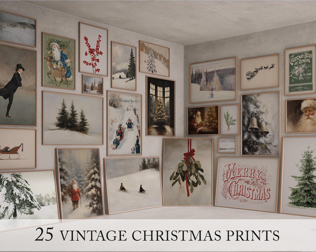 Printable Christmas Wall Art Print Set, Vintage Holiday Bundle ...