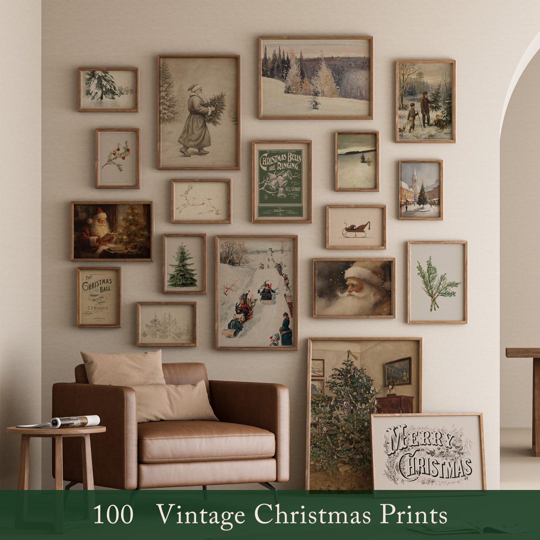 Vintage Christmas Prints, Christmas Gallery Wall Set, Printable ...