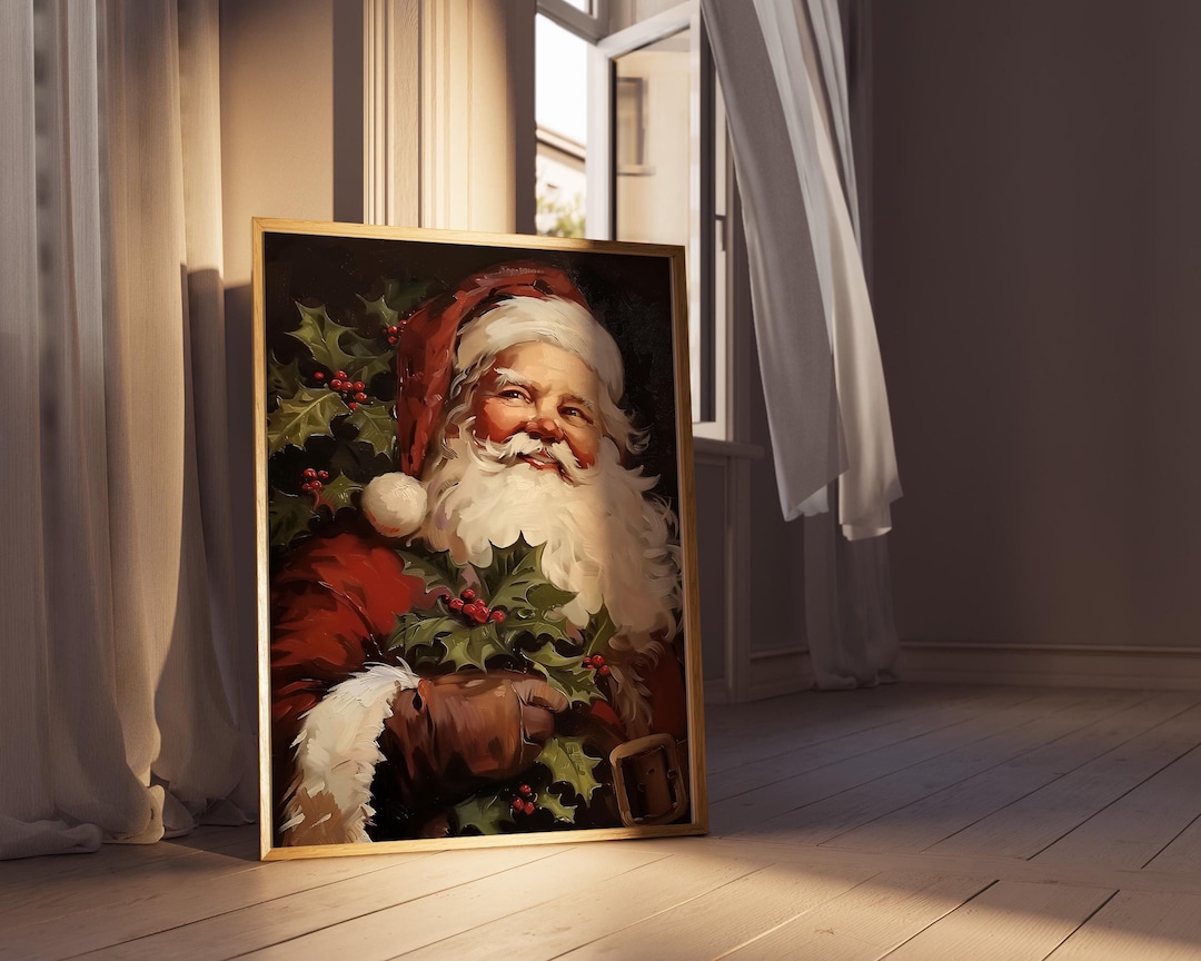 Santa Art Print, Retro Santa Claus Portrait Painting, Printable Wall ...