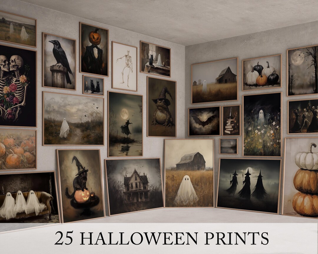 Halloween Print Set, Printable Vintage Halloween Gallery Wall Prints ...