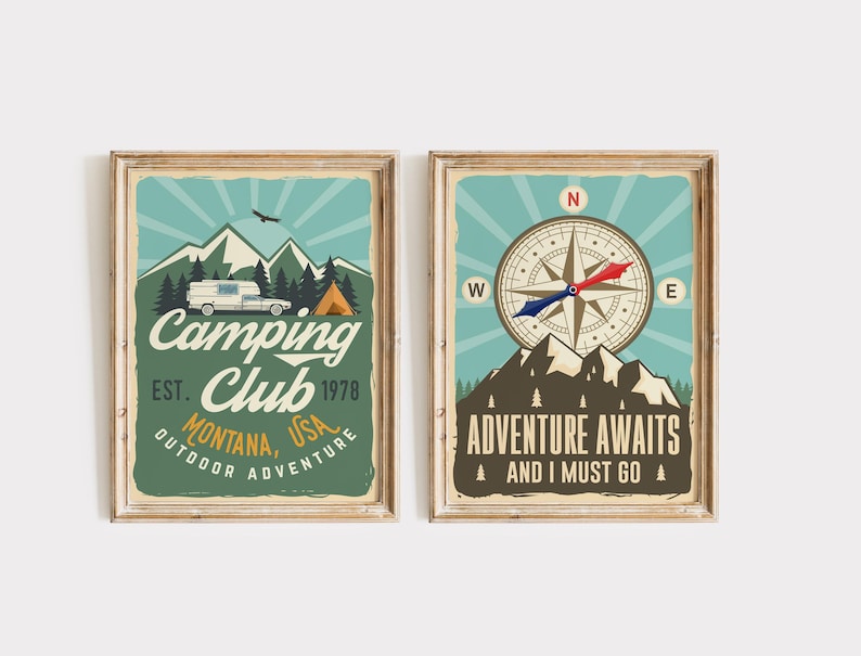 Outdoor Boy Prints, Retro Camping Wall Art Set of 11 Boy Nursery Art ...
