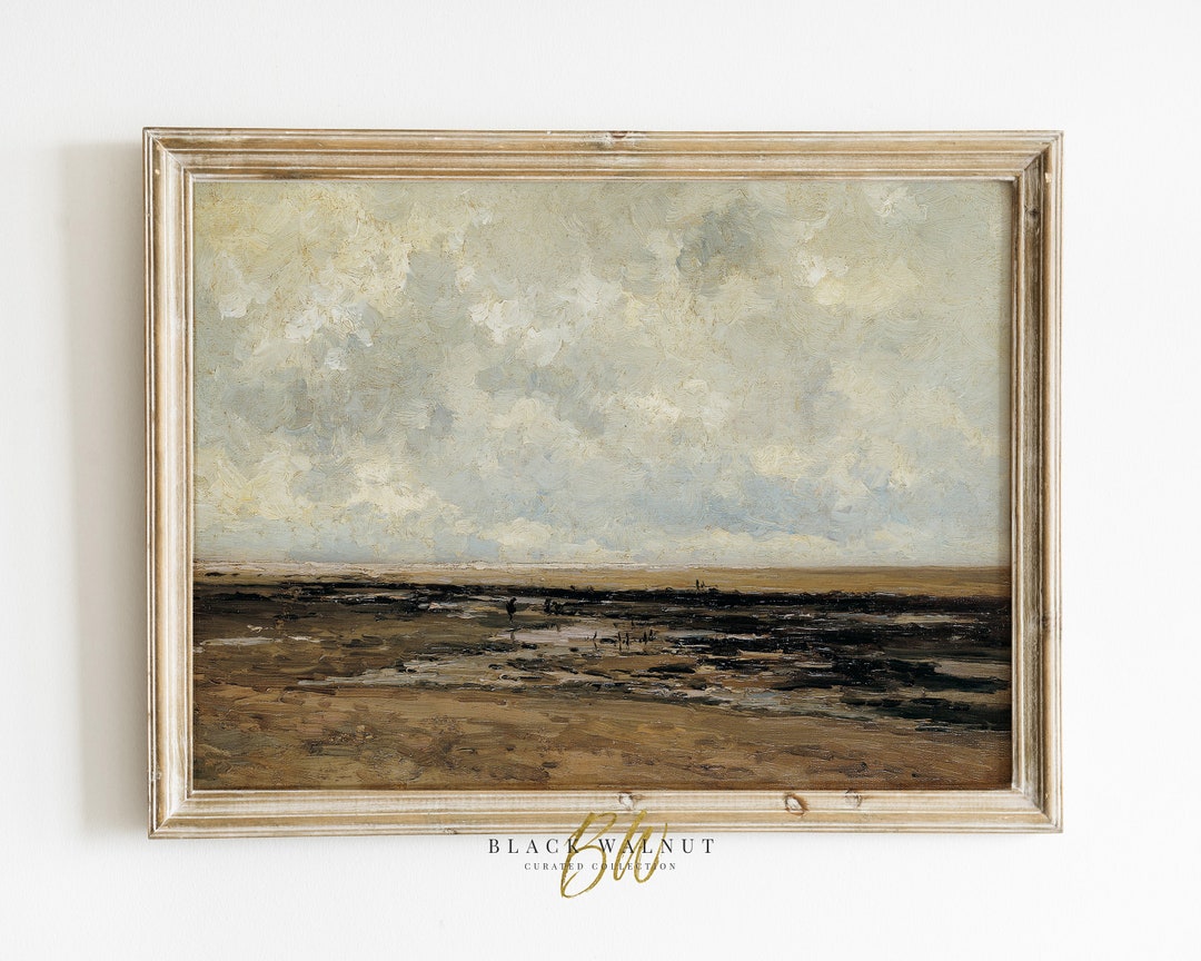 Vintage Landscape Print, Villerville Beach Antique Oil Painting ...