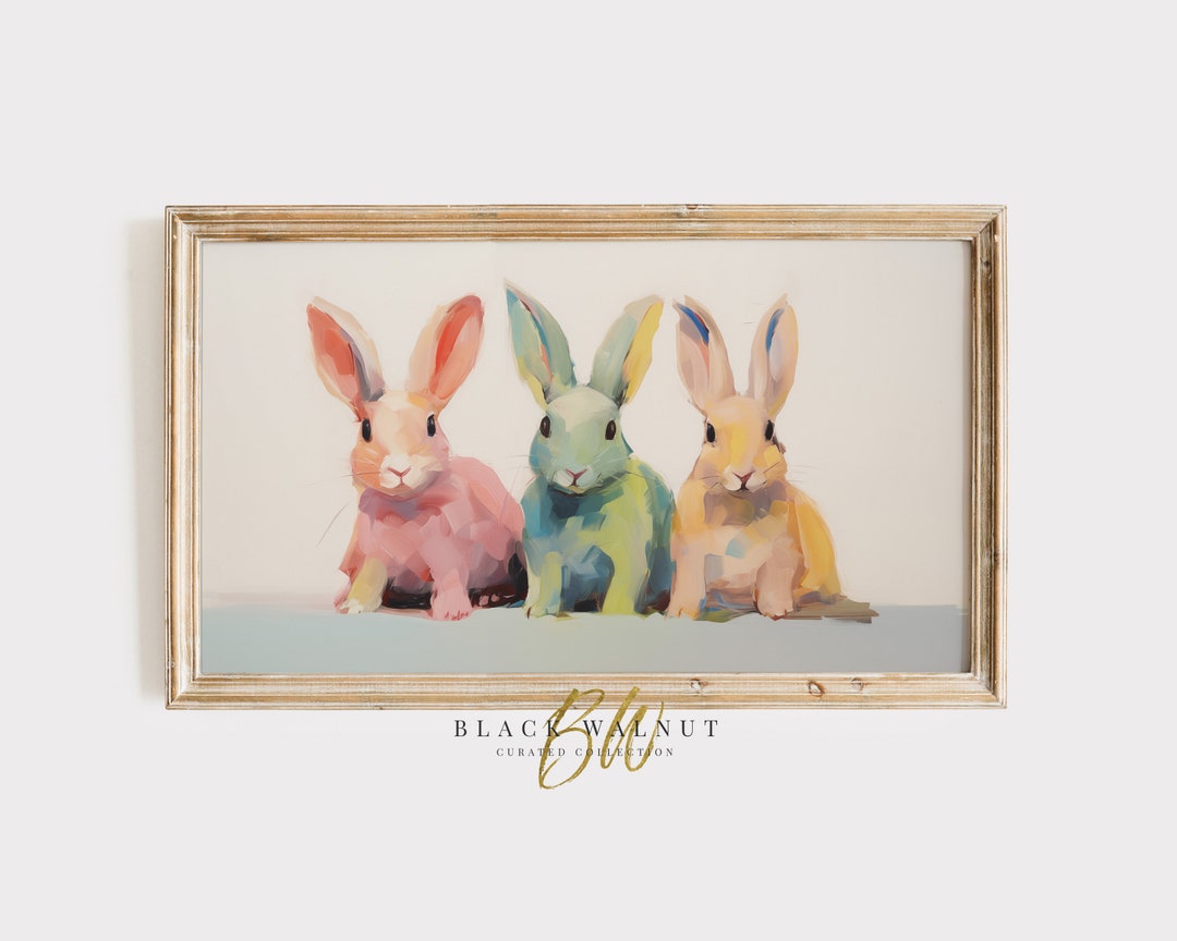 Frame TV Art Easter Bunnies, Modern Pastel Bunny Rabbit Painting for ...