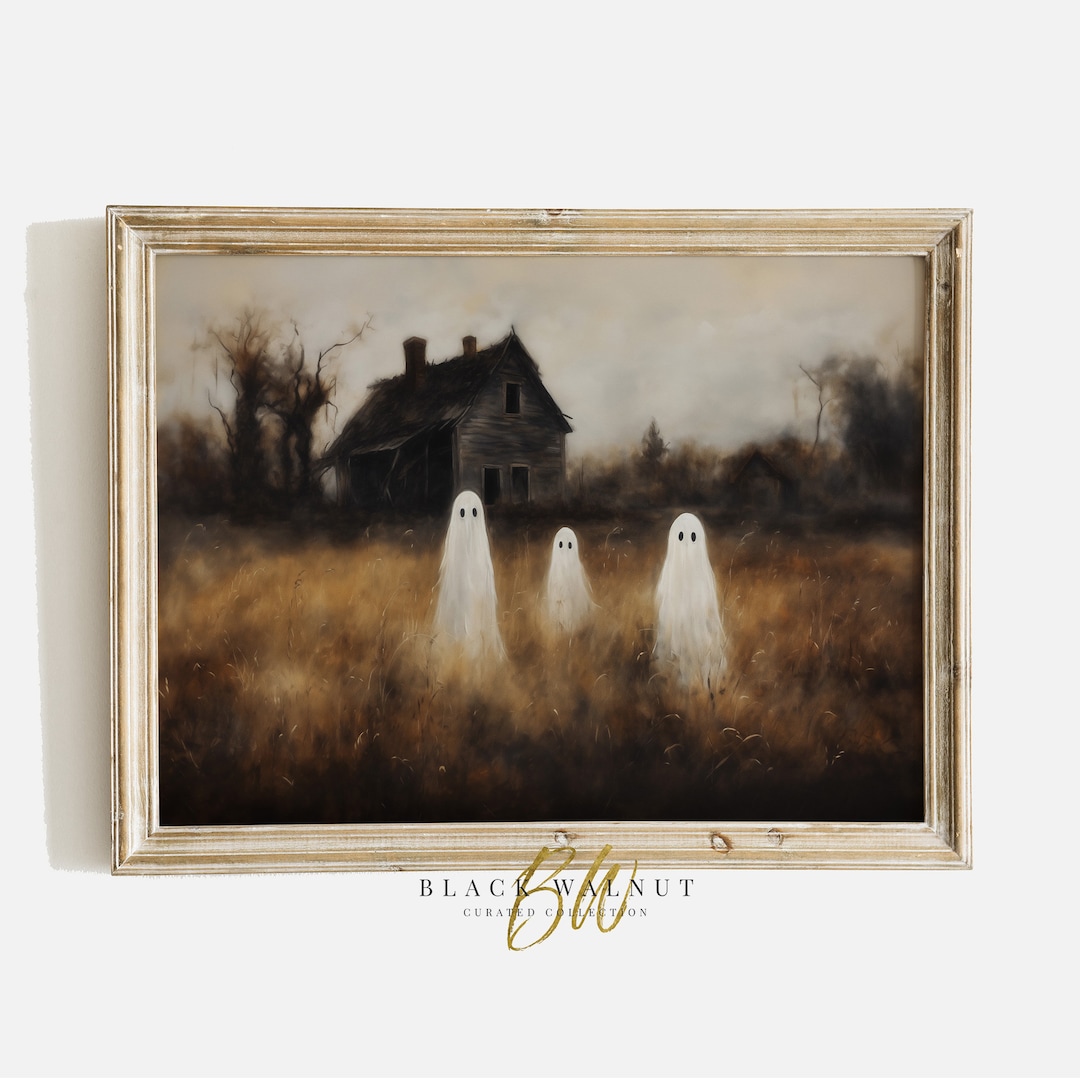 Ghost Art Print, Moody Spooky Ghosts in Field, Halloween Vintage Style ...