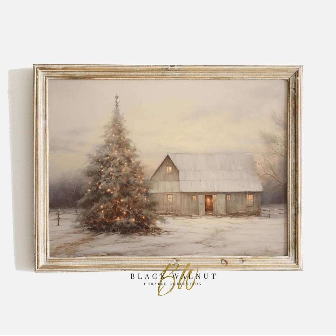 Printable Christmas Winter Landscape Wall Art, Rustic Country Christmas ...