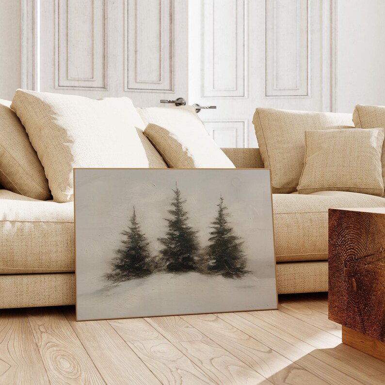 Winter Trees Print, Christmas Tree Vintage Landscape Wall Art ...
