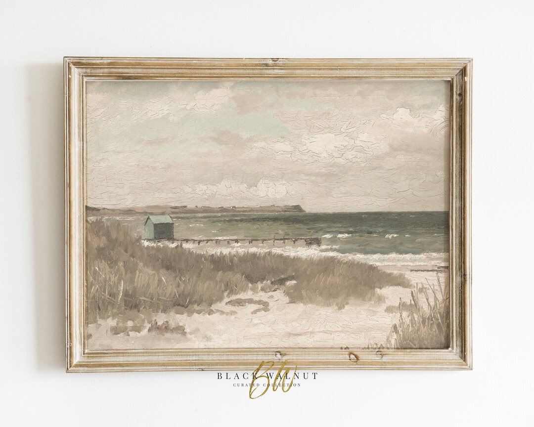 Coastal Vintage Painting, Seascape Neutral Painting, Ocean Wall Art ...