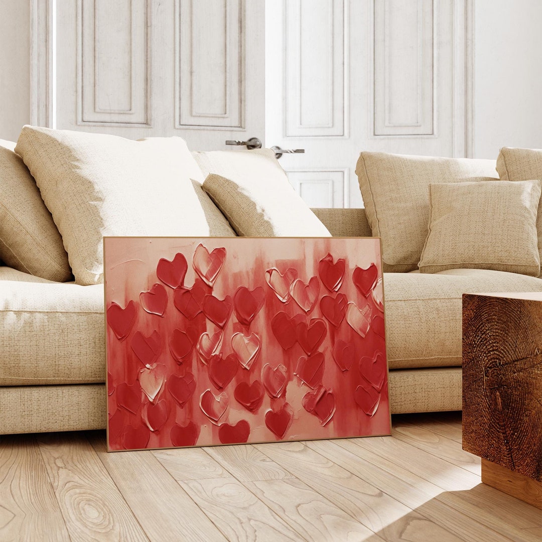 Red Hearts Art Print, Digital Print, Valentine's Day Decor, Modern 3D ...
