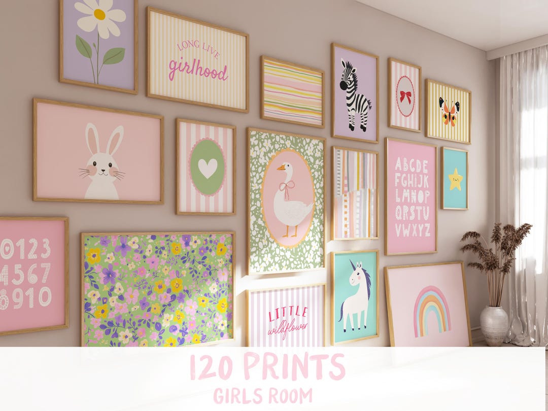 Girls Room Prints, Pastel Nursery Wall Art, Girl Playroom Gallery Wall ...