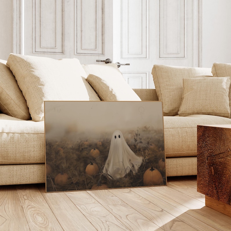 Ghost Painting, Rustic Ghost in Pumpkin Patch Art Print, Halloween ...