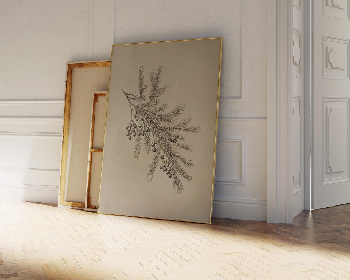 Printable Vintage Christmas Wall Art Set of 3, Neutral Winter Drawings ...