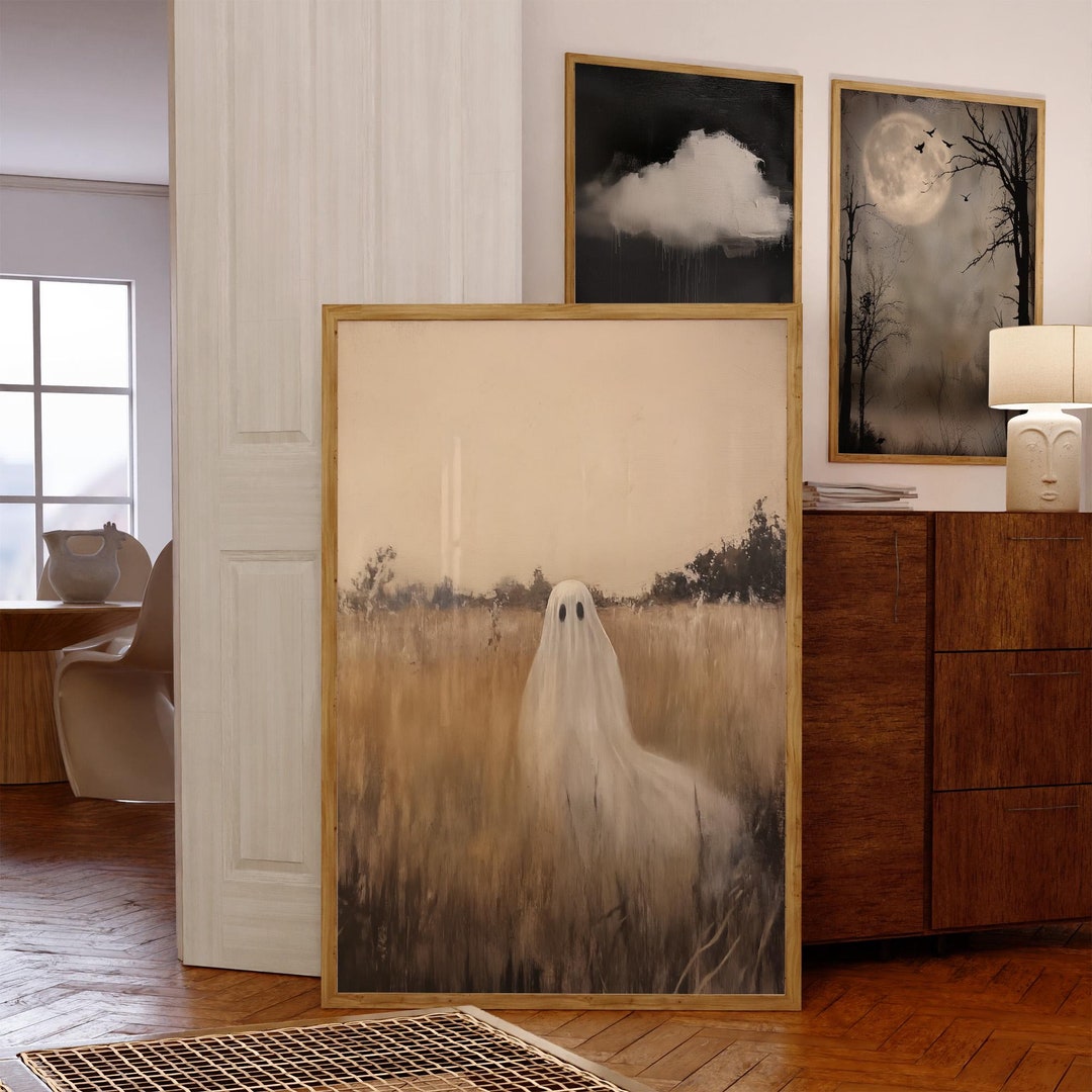 Ghost Painting, Halloween Wall Art Print, Vintage Style Ghost in Field ...