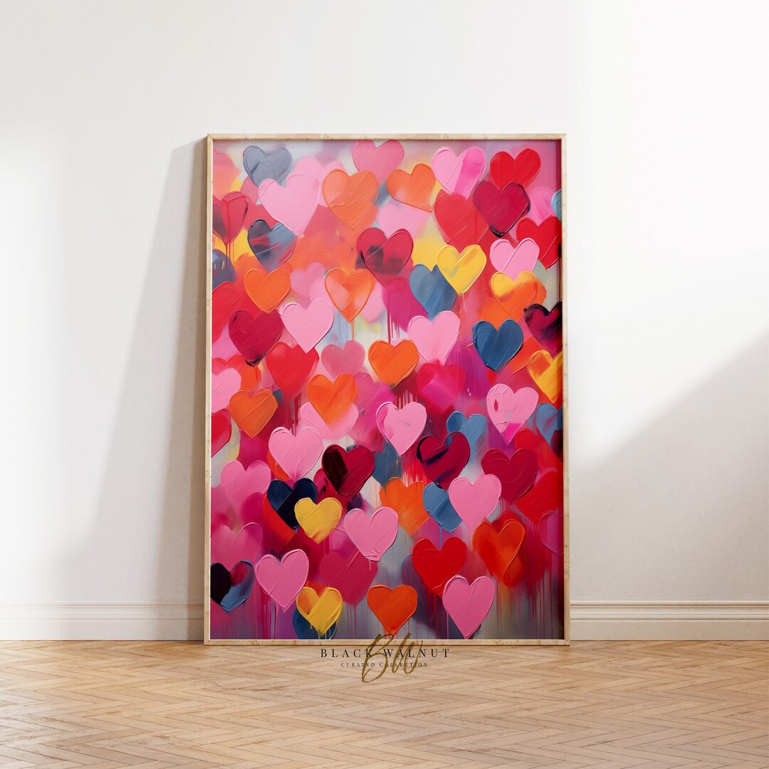Graffiti Hearts Digital Print, Modern Abstract Hearts Painting ...