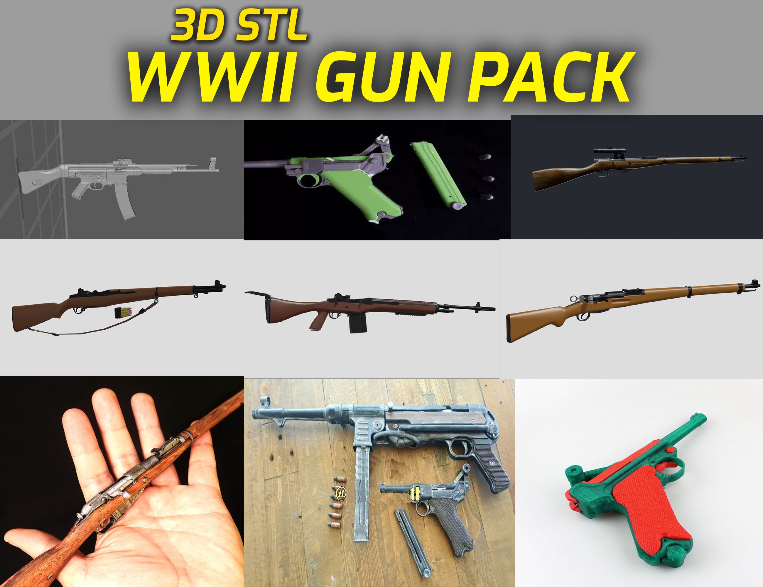 3D STL WW2 Gun Pack STL Bundle 9 Pcs Models in a Pack - Etsy
