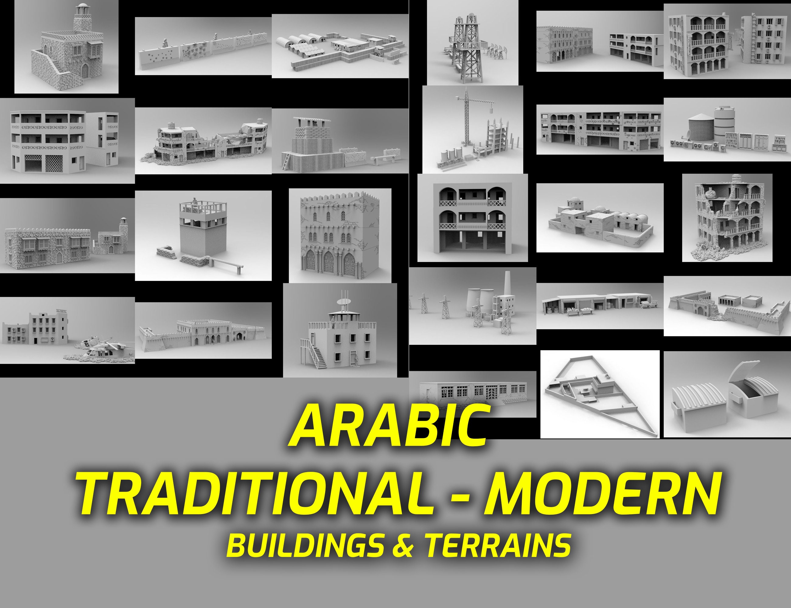 3D STL American Arabic French Indian Buildings and Terrains Pack 3d stl ...