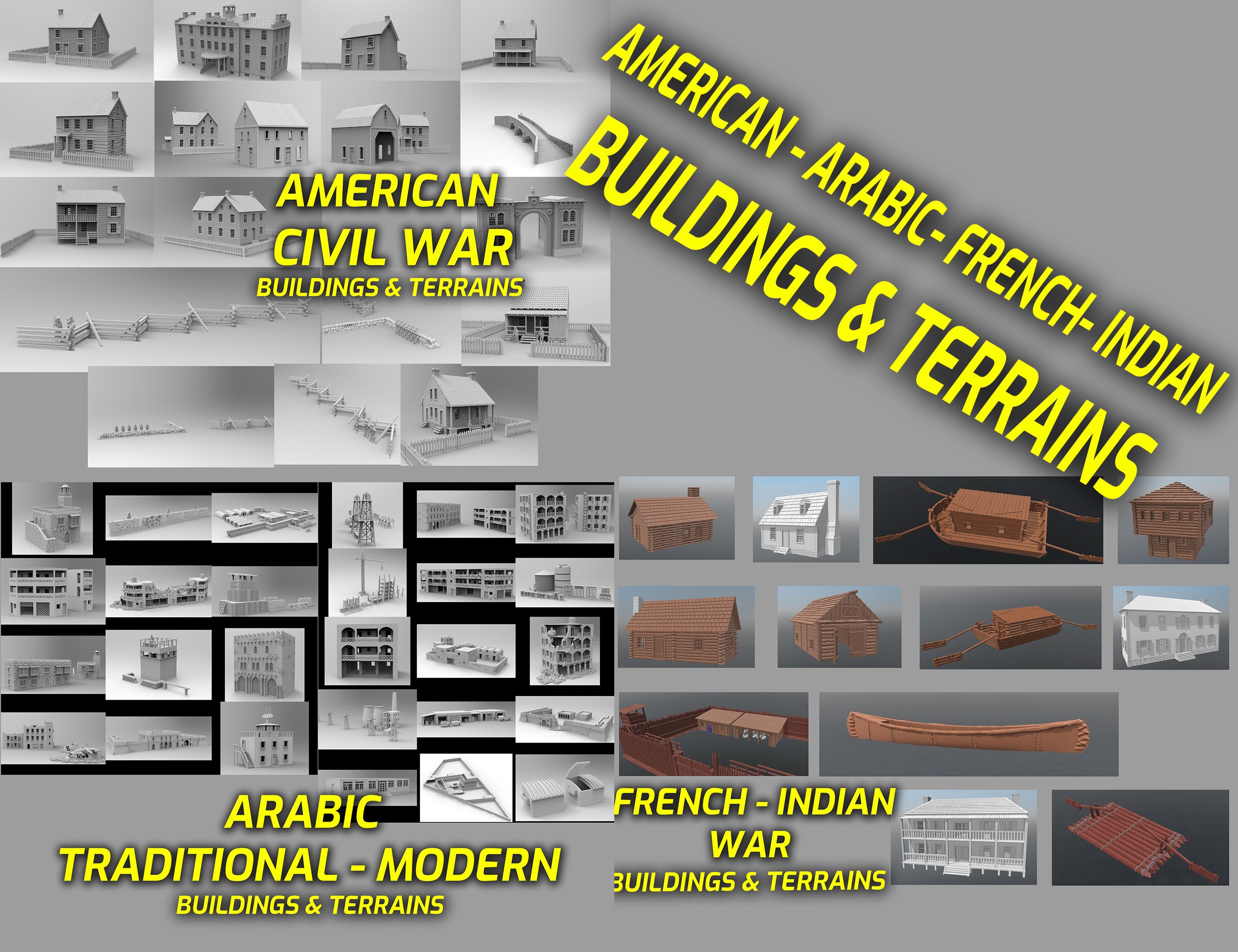3D STL American Arabic French Indian Buildings and Terrains Pack 3d stl ...