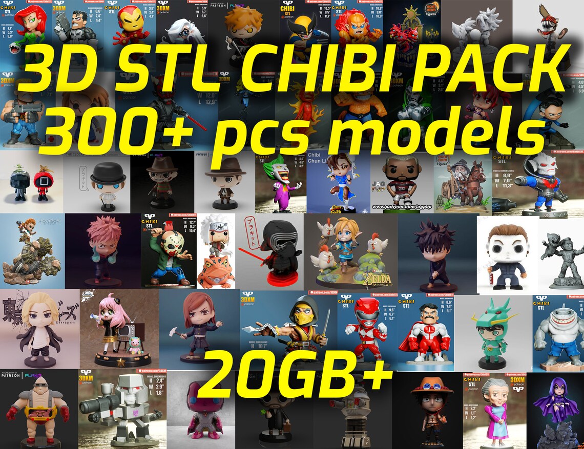 3D STL Chibi Pack 300 Pcs Bundle Bestseller Models 20GB - Etsy