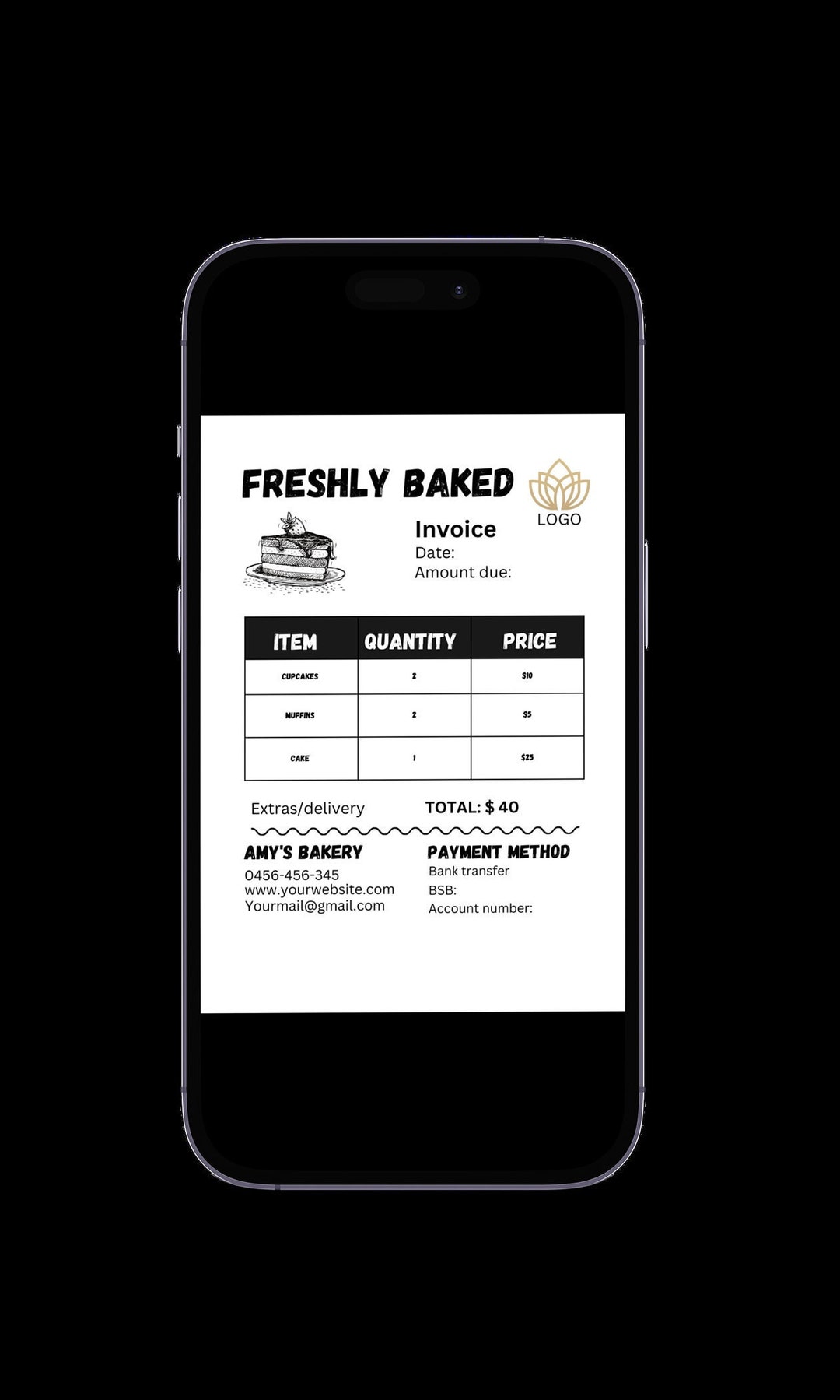 Invoice Template, Cake Invoice Template, Custom Invoice Templates ...