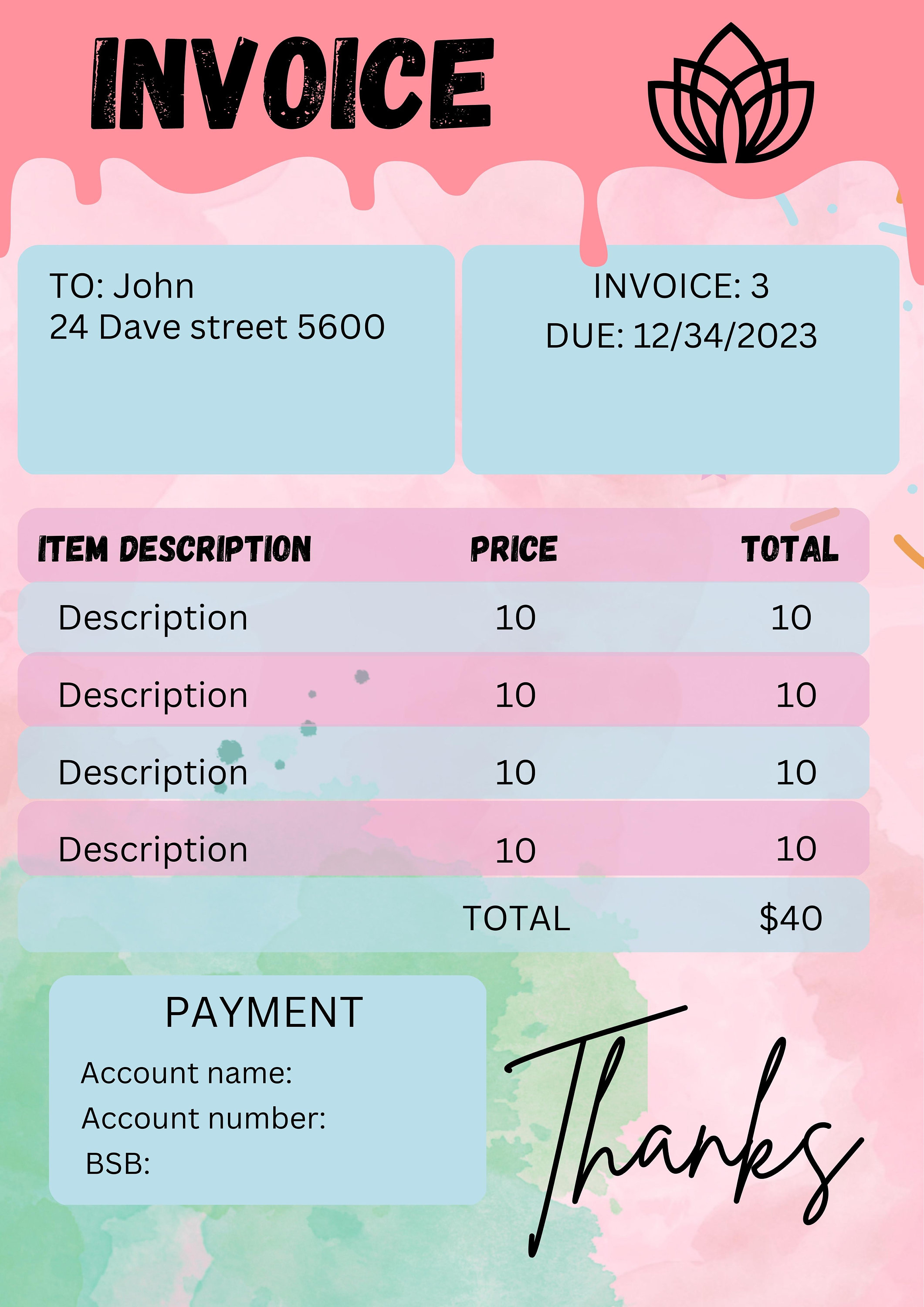 Buy Invoice Template, Receipt Template, Cake Invoice Cake Recipe Online ...
