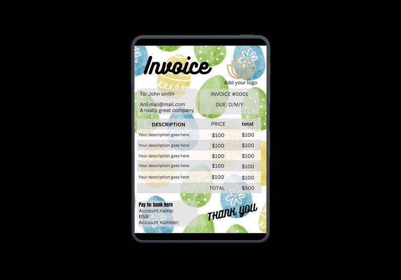 Easter Invoice Template 6 Pack. Receipt Template Easter-themed Invoice ...