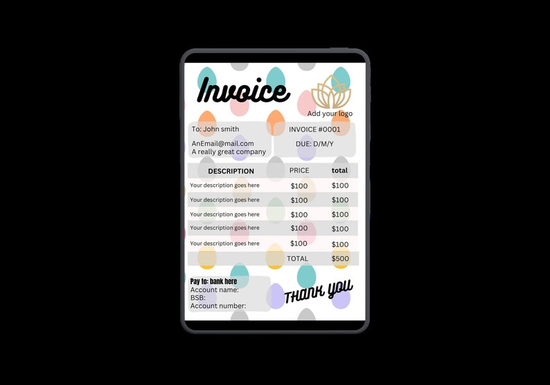 Easter Invoice Template 6 Pack. Receipt Template Easter-themed Invoice ...