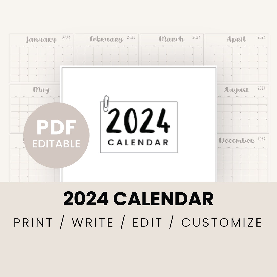 2024 Calendar | Printable & Editable | 2024 Calendar Template | Letter ...