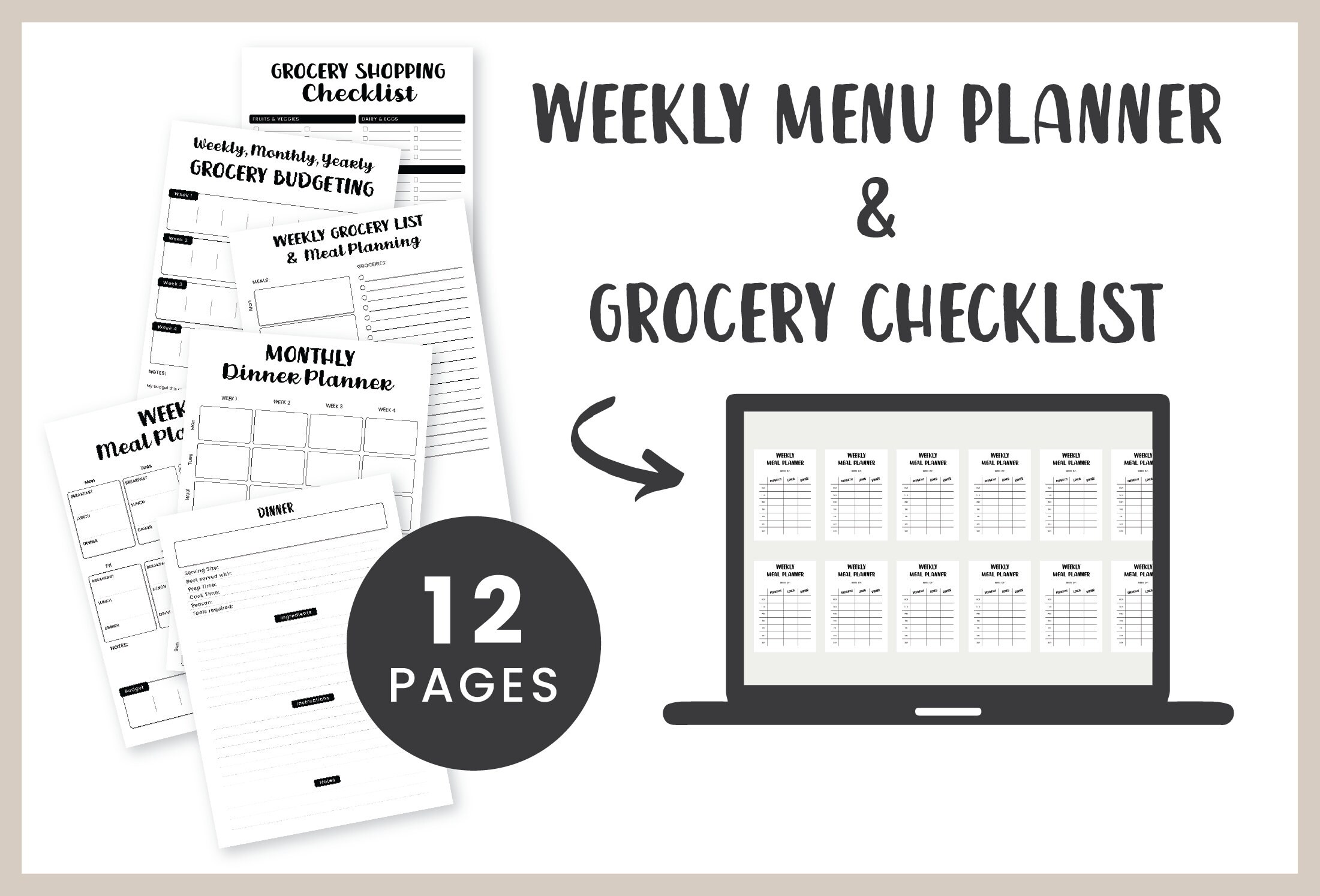 Simple Meal Plan Template, Meal Plan Print, Grocery Lists Printable ...