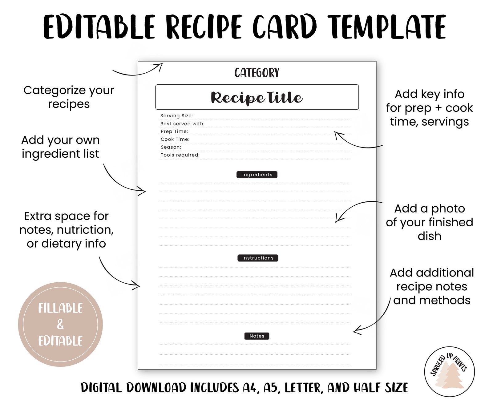 EDITABLE Recipe Book Template | DIY Cookbook | Gifts for Mom | Kitchen ...
